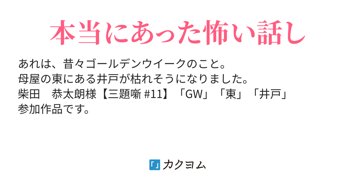 洗濯のし過ぎで井戸を枯らしかけたことがある(小烏 つむぎ) カクヨム