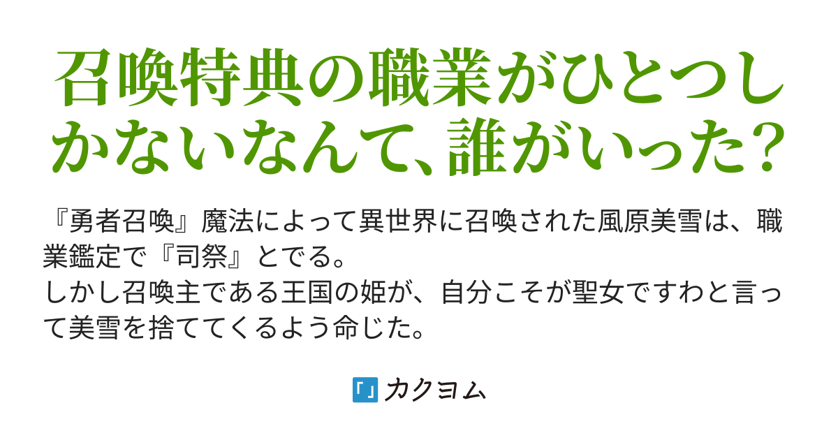 勇者召喚で司祭枠として召喚されましたが、聖女はいらないと捨てられたので自由気ままに人助けしようと思います。(夢・風魔) カクヨム